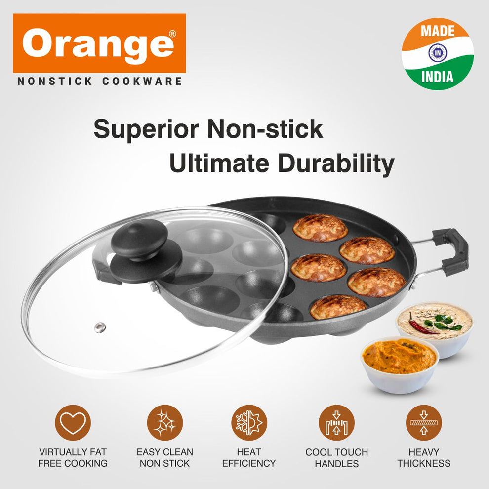 Orange Aluminium Die-Cast Series 12 Cavity Grill Appam Patra | Paniyar ...