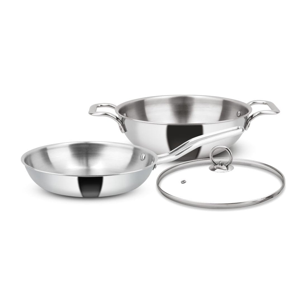Orange Stainless Steel Triply 3 pc Combo Cookware Set | (Kadai 3ltr, 2 ...