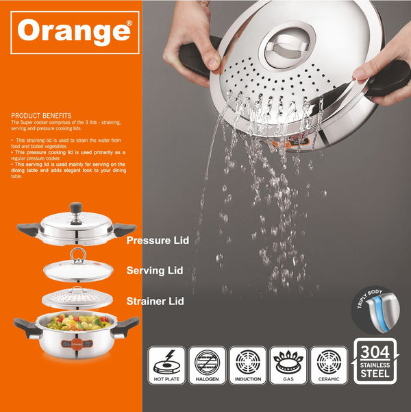 Orange Triply Stainless Steel Multi-Utility Outer lid All In One Press ...