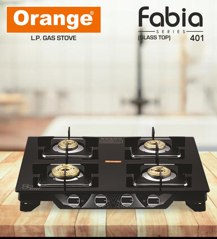 Orange Fabia 4 Burner With Glass Top Gas Stove Black Colour – Orange ...