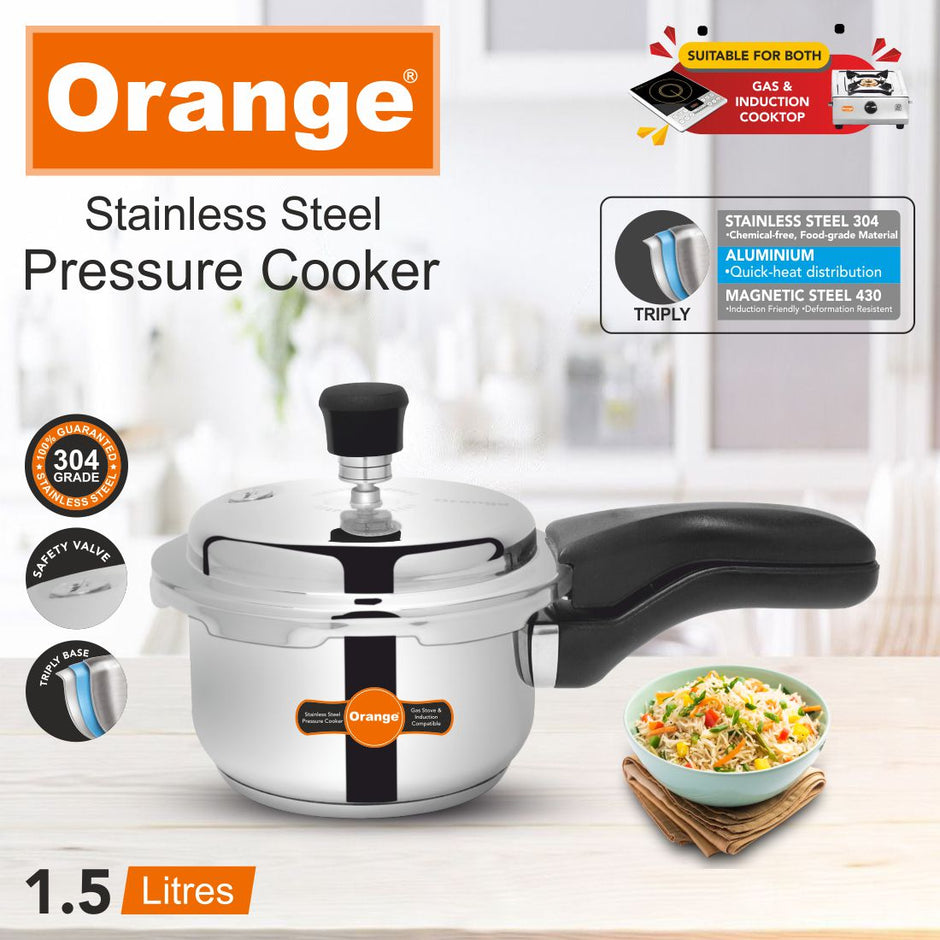 Triply SS Pressure Cooker – Orange Cookware